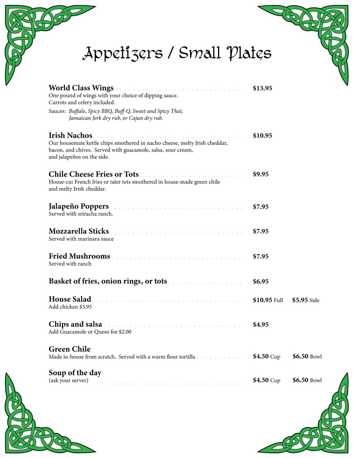 Menu | Dougherty's Pub