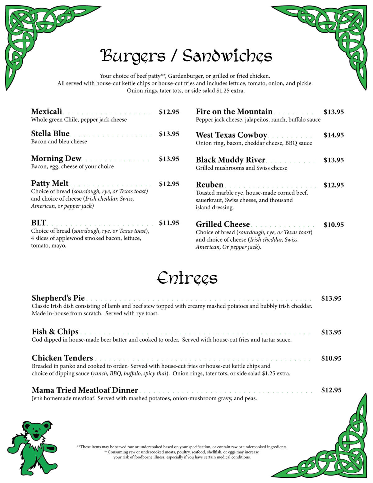 Menu | Dougherty's Pub